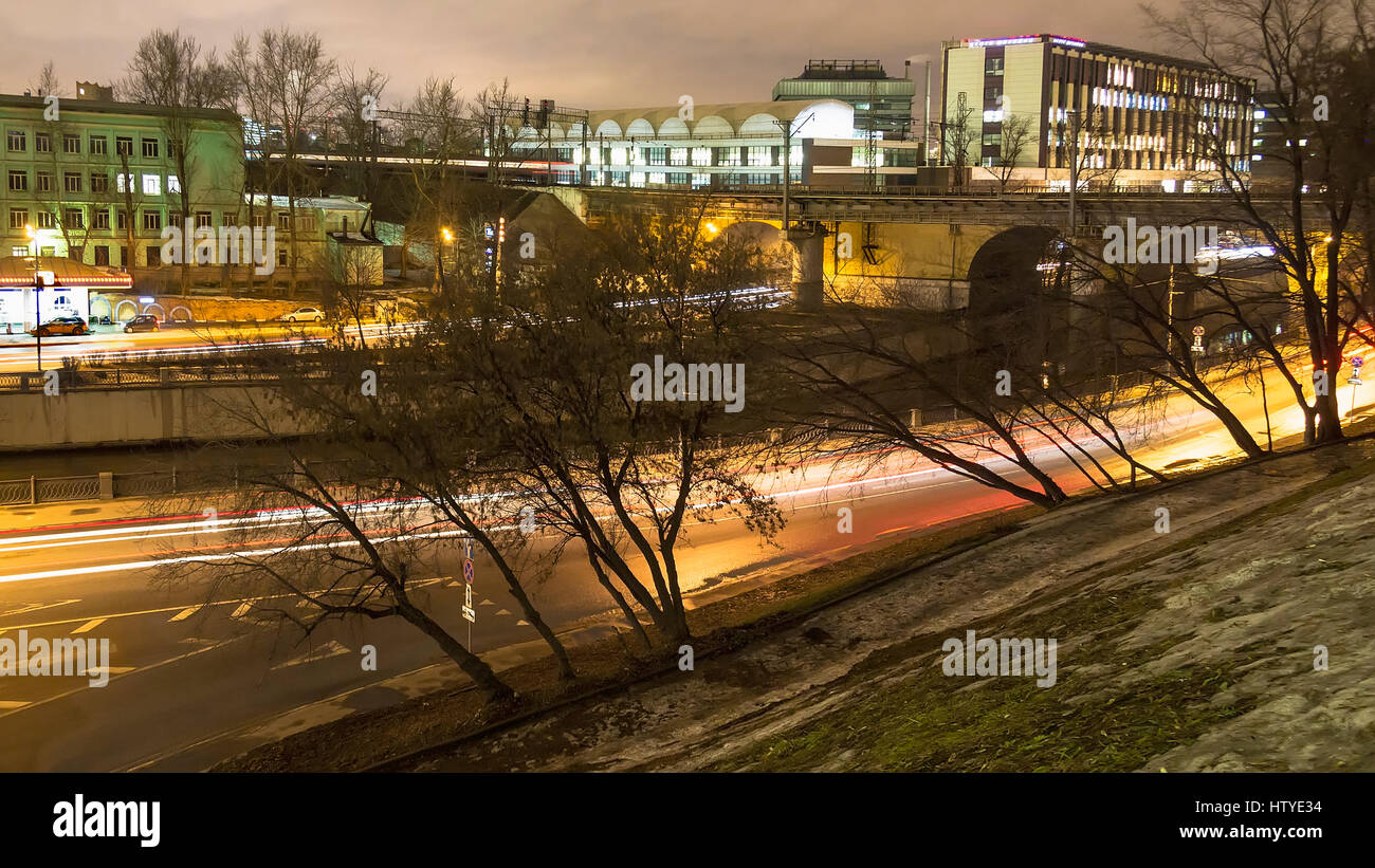 night traffic on urban boardwalk Stock Photo - Alamy