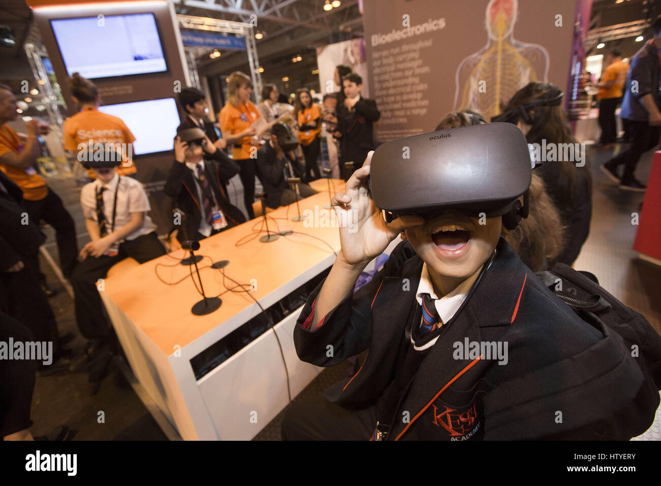 Abdul Ahmed, aged 12, from Kesh Academy in Birmingham uses some Virtual ...