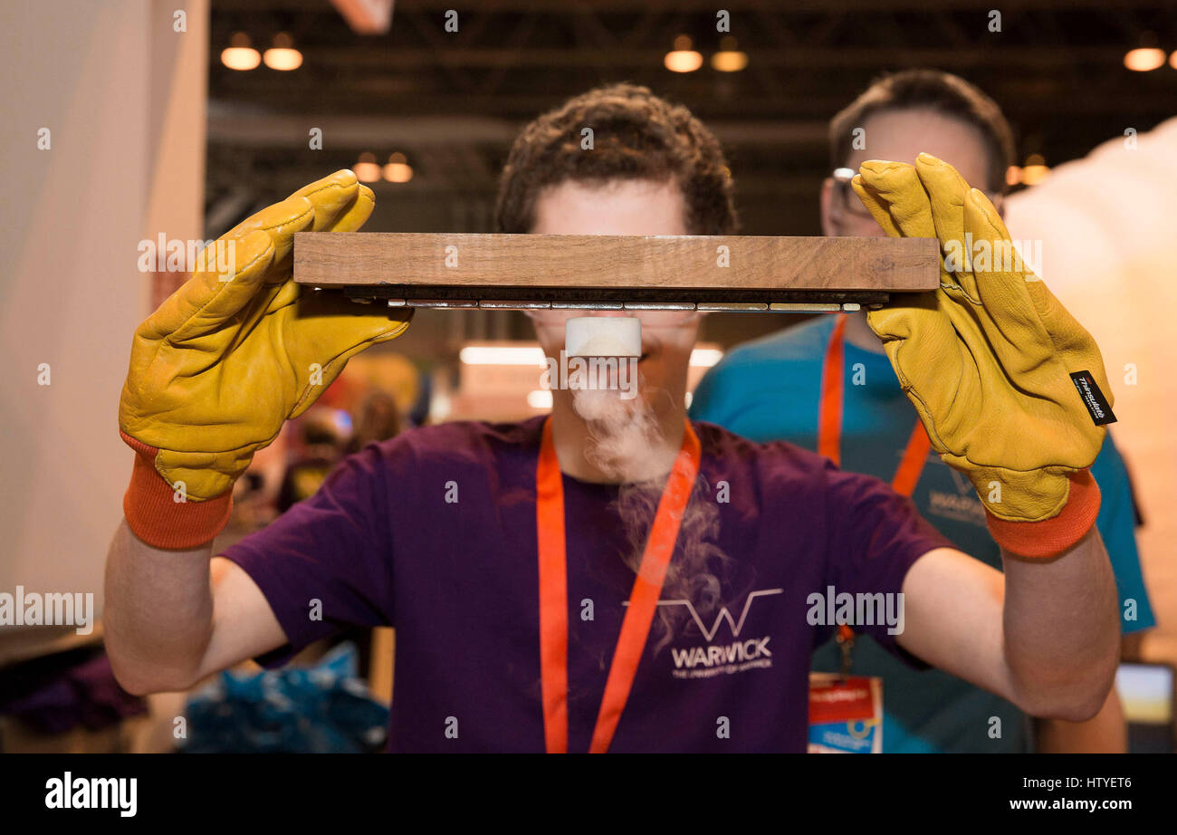 EDITORIAL USE ONLY Matt Pearce from University of Warwick displays the ...