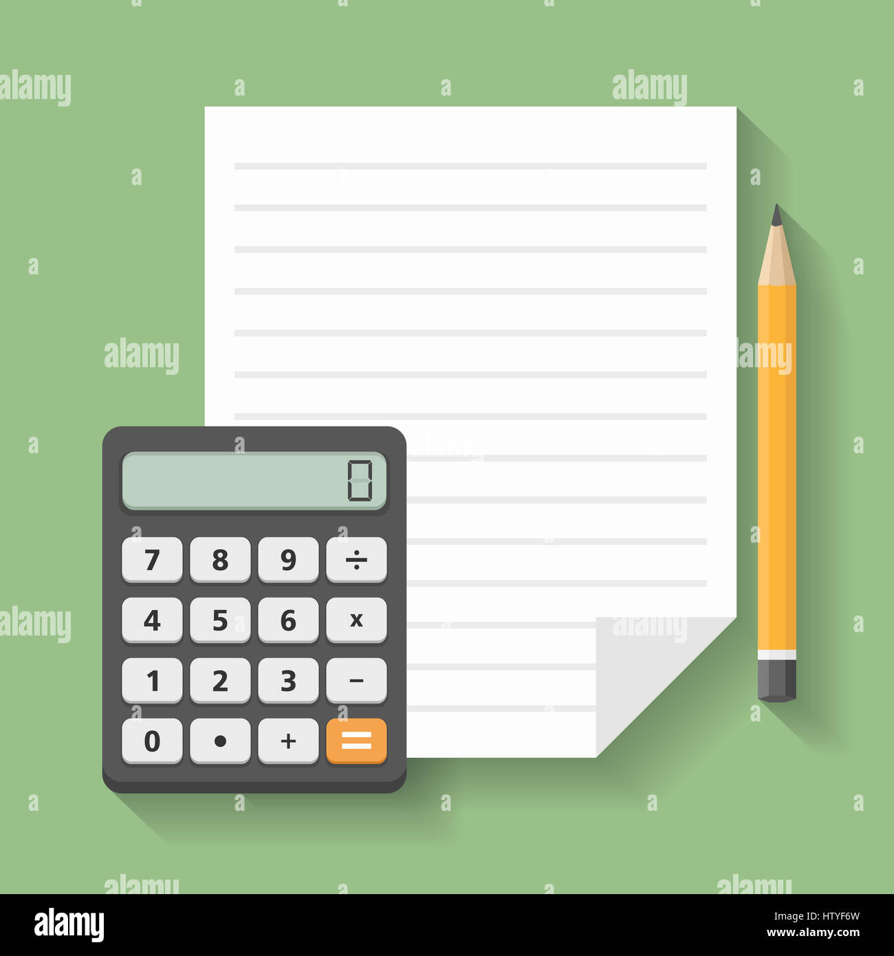 Calculator with paper and pencil, financial concept image, flat design ...
