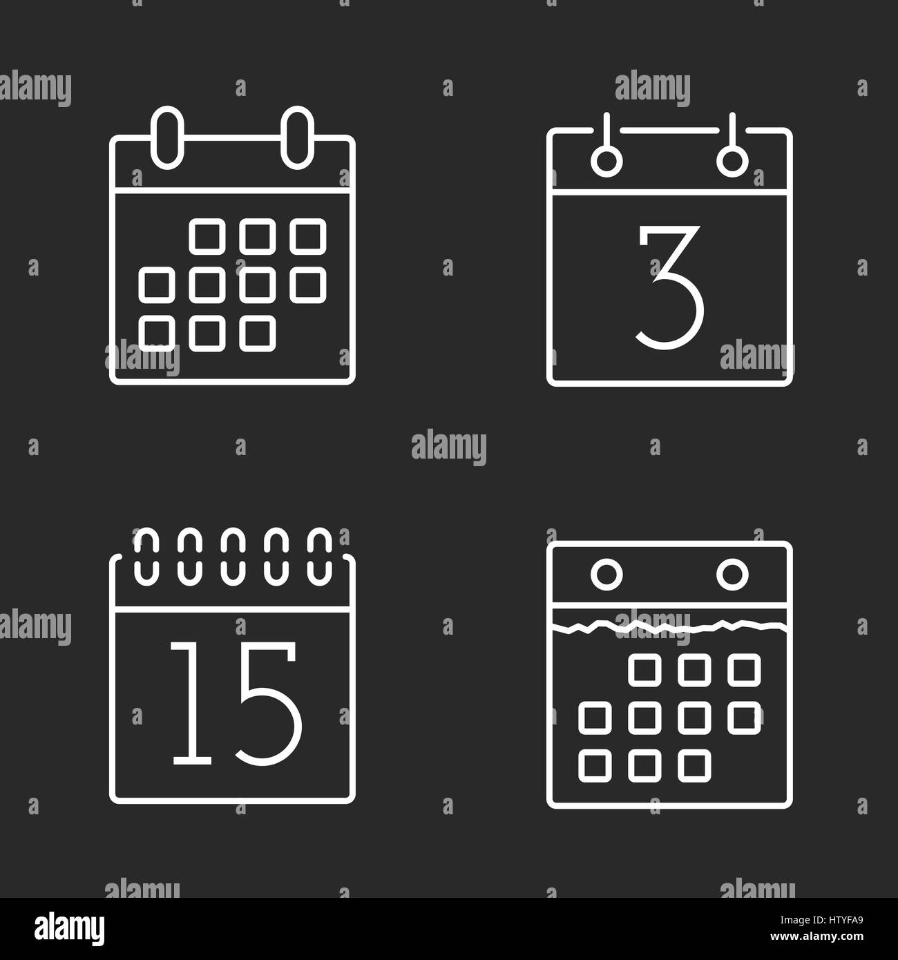 Four white calendar line icons on dark background Stock Photo - Alamy