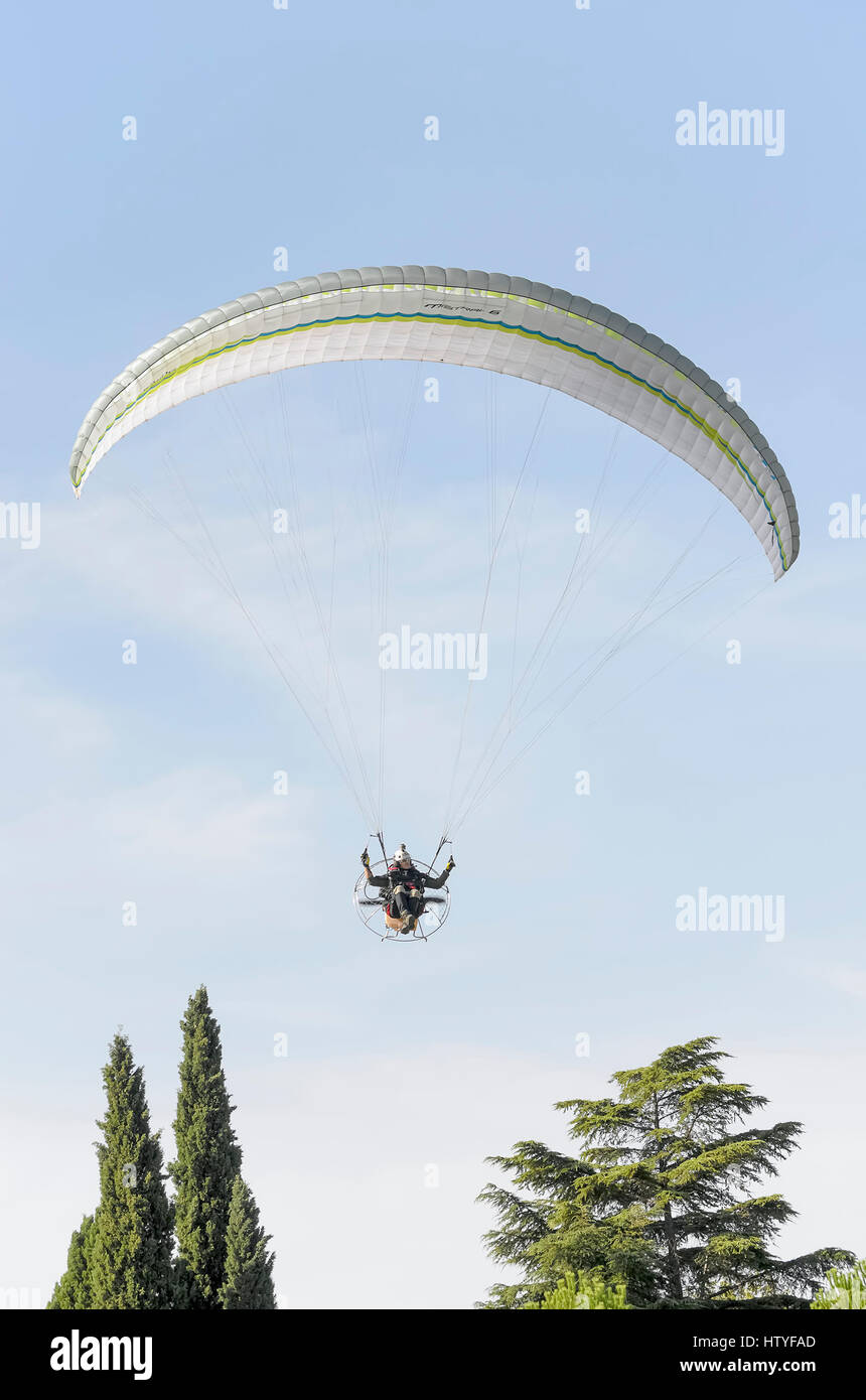 Spanish army soldier (C. VENTURY group), in paramotor, landing in ...