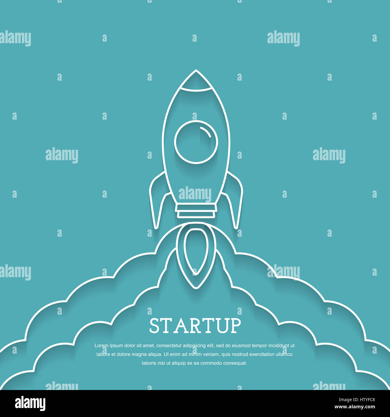 Rocket launch, business project startup concept, minimal line style ...