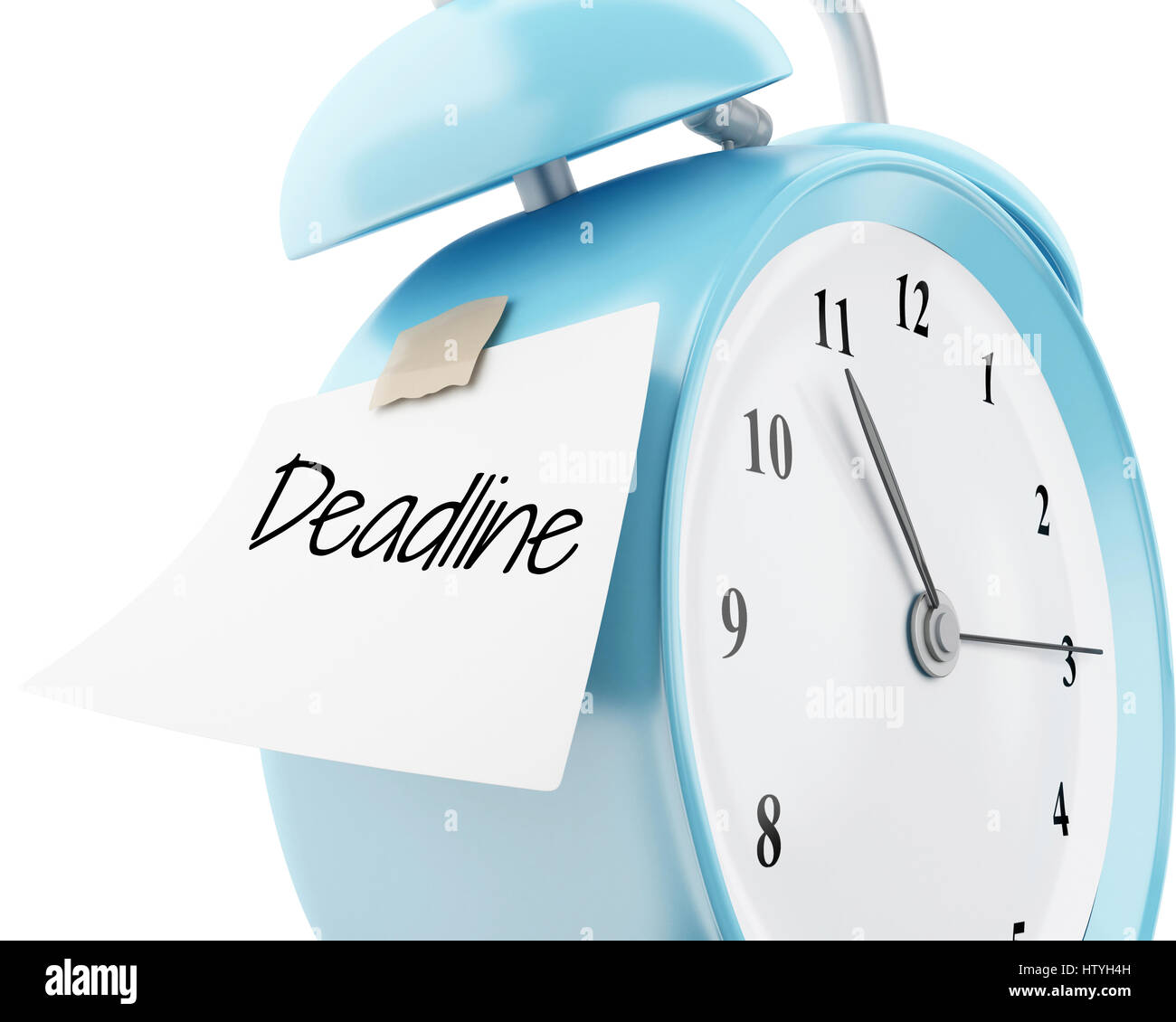 3d illustration. Alarm clock with empty sticky paper written "Deadline ...