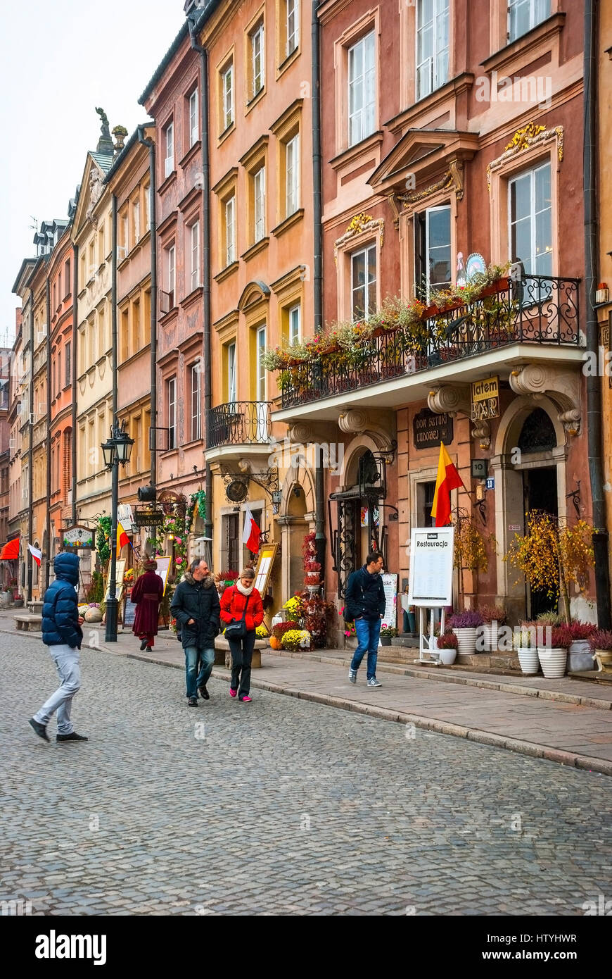 WARSAW, POLAND - NOVEMBER 10: Warsaw old town with restaurants and ...
