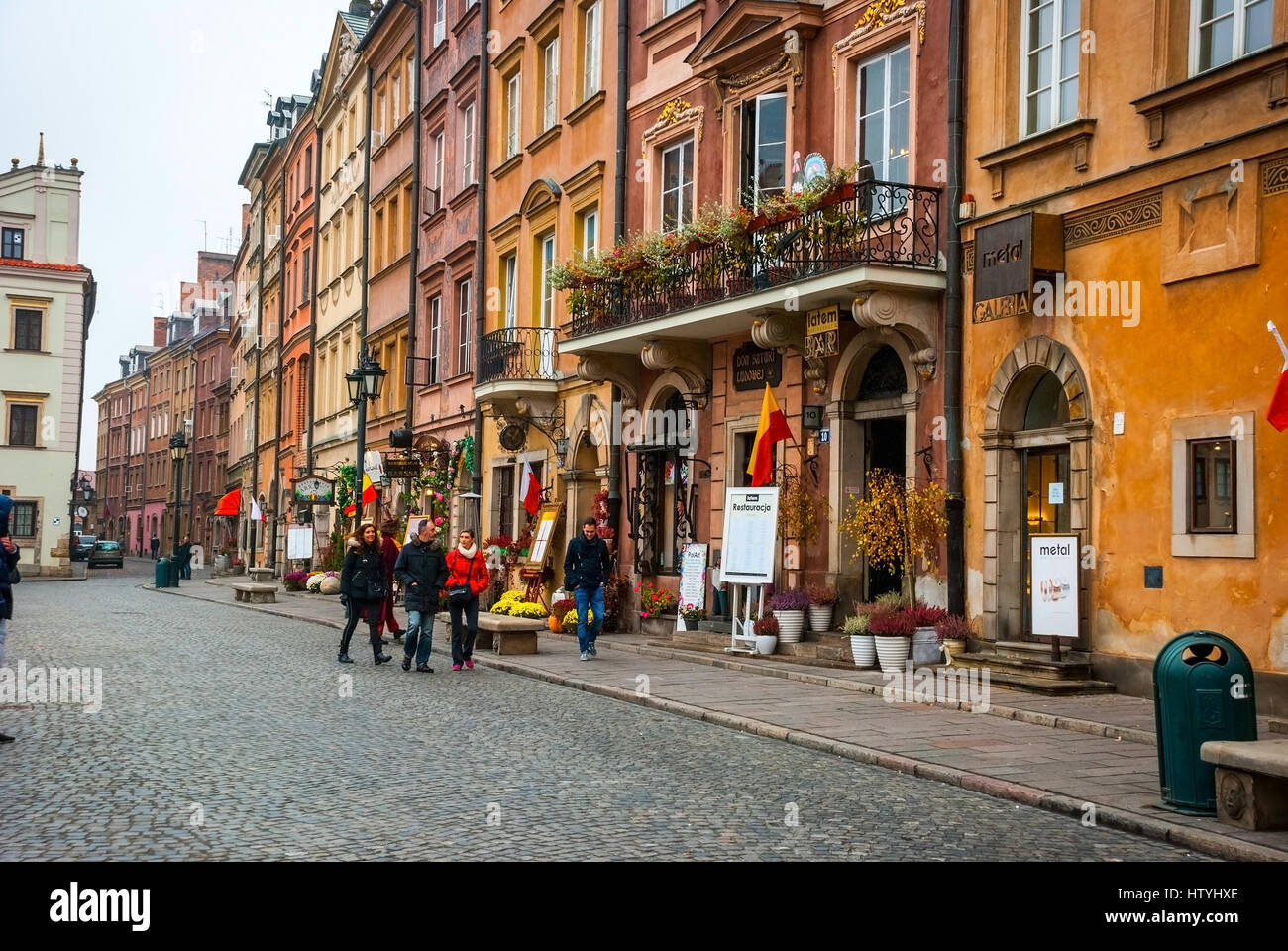WARSAW, POLAND - NOVEMBER 10: Warsaw old town with restaurants and ...