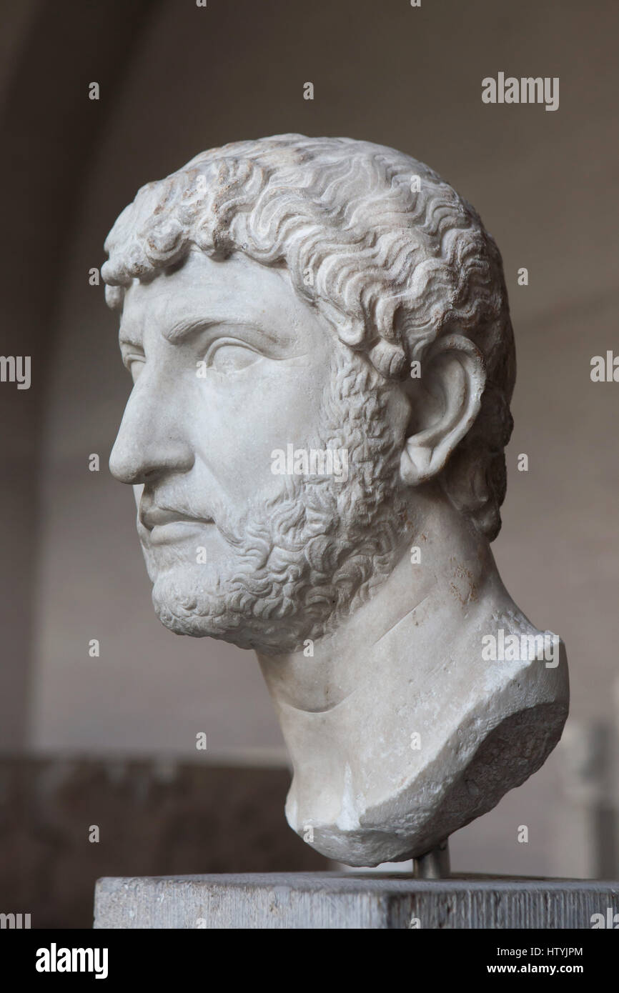 Head of Roman Emperor Hadrian (reign 117-138 AD) on display in the ...