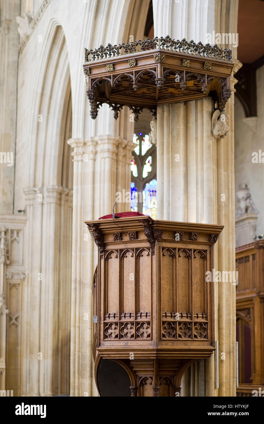 Decorative wooden Pulpit in St Mary the virgin church Oxford Stock ...