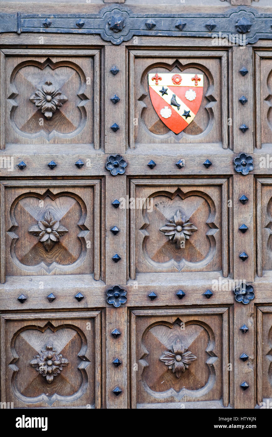 Ornate wooden college door entrance, City of Oxford, Britain, UK Stock ...