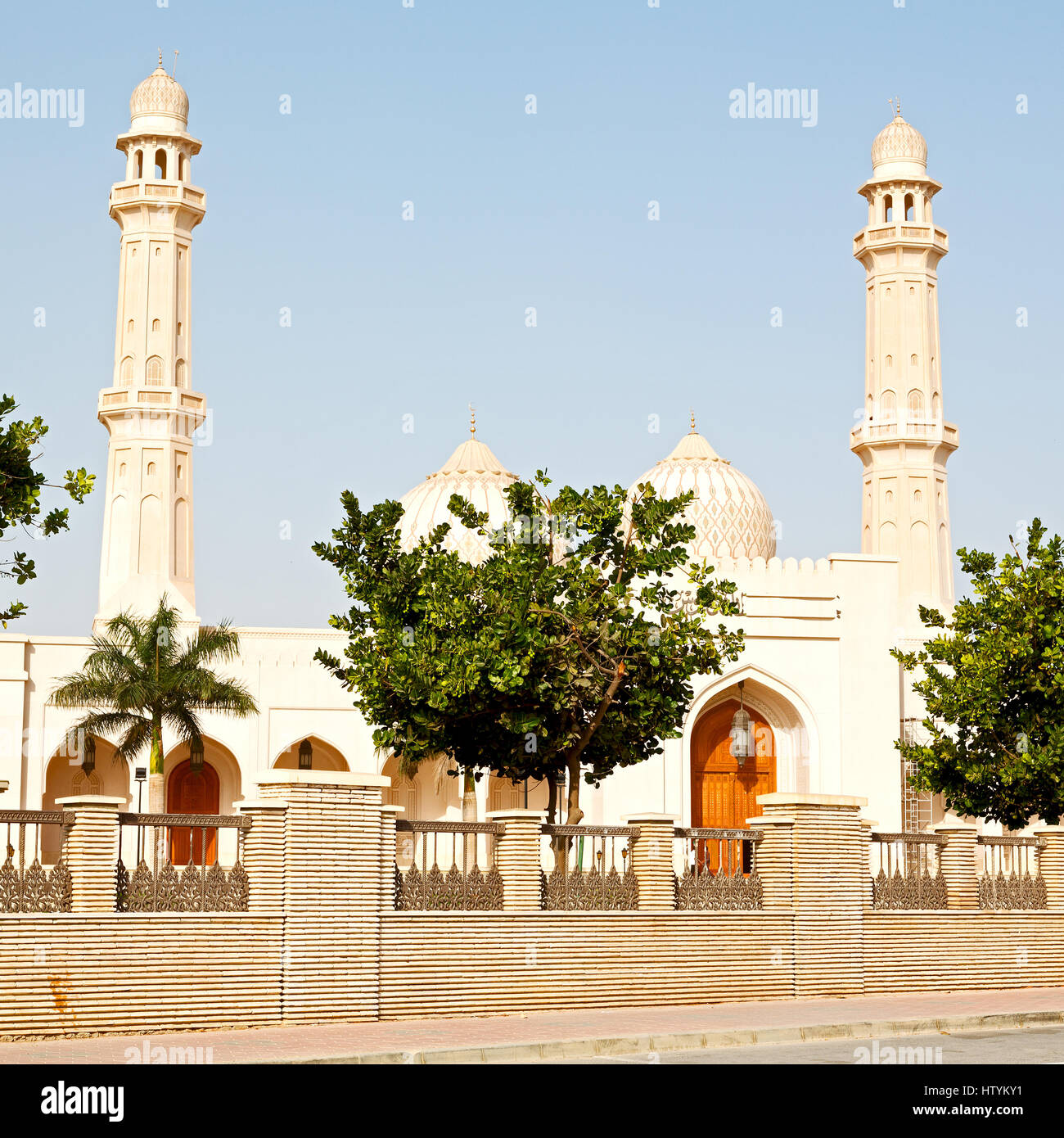 minaret and religion in clear sky in oman muscat the old mosque Stock ...