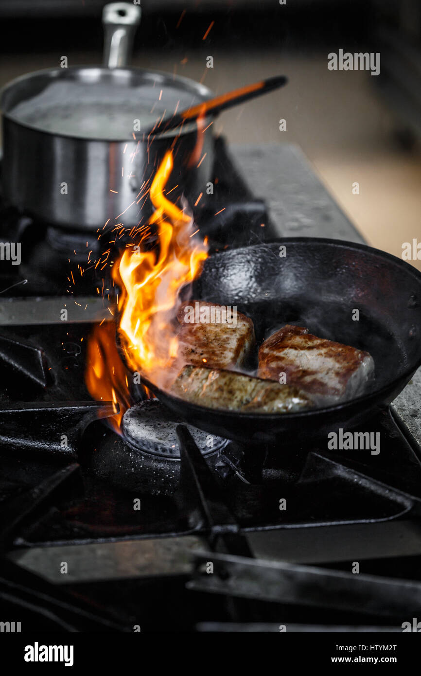 Cooking meat on fire chef hi-res stock photography and images - Alamy