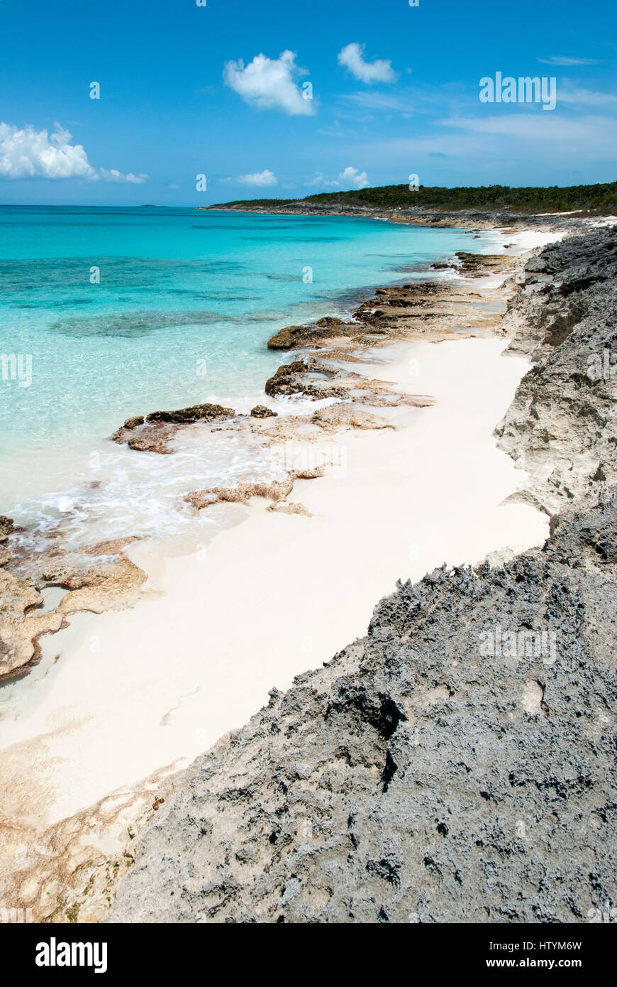 The view of a rocky beach on uninhabited island Half Moon Cay (The ...