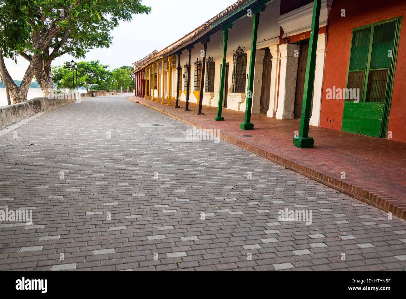 Colorful colonial street in the town of Mompox, Colombia Stock Photo ...