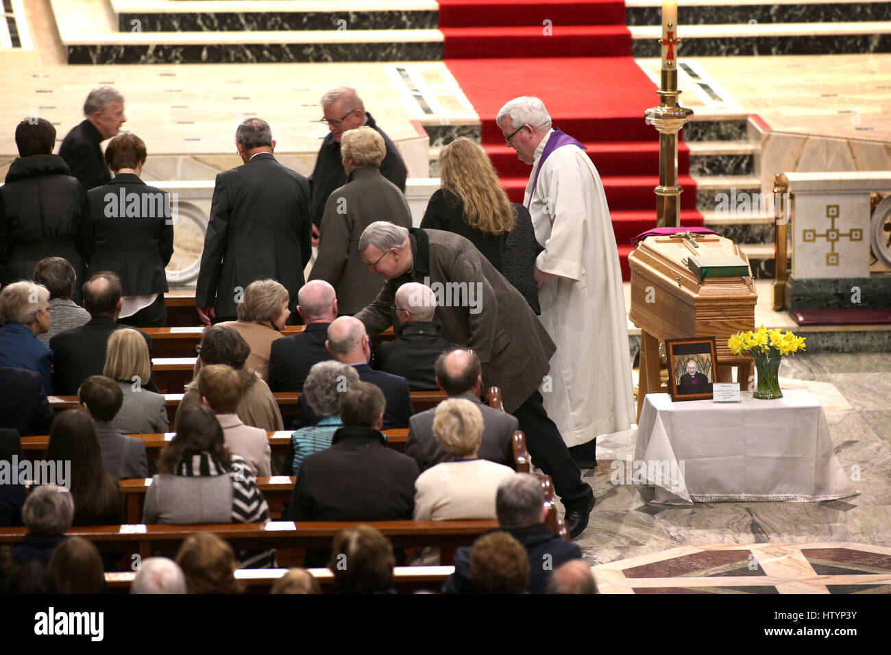 The coffin of former Bishop of Galway Eamonn Casey inside the Cathedral ...