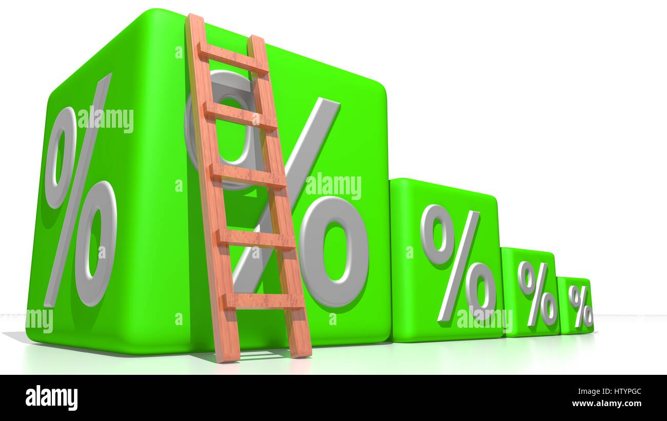 Growing percentage on green cubes with ladder Stock Photo - Alamy