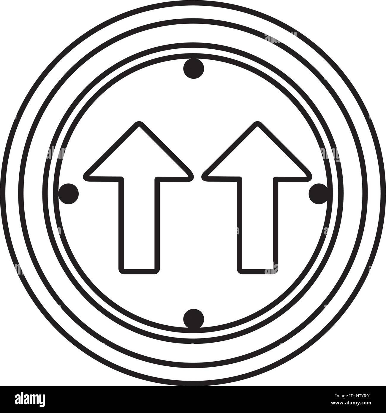 silhouette circular frame same direction arrow road traffic sign Stock ...