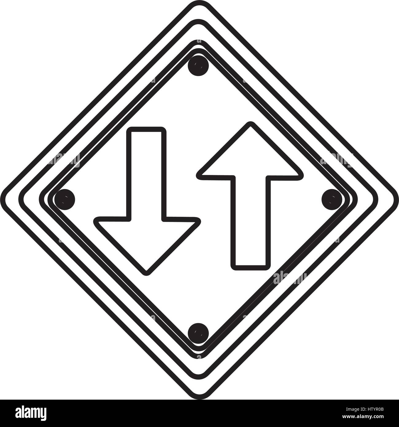 silhouette diamond shape frame two way traffic sign Stock Vector Image ...