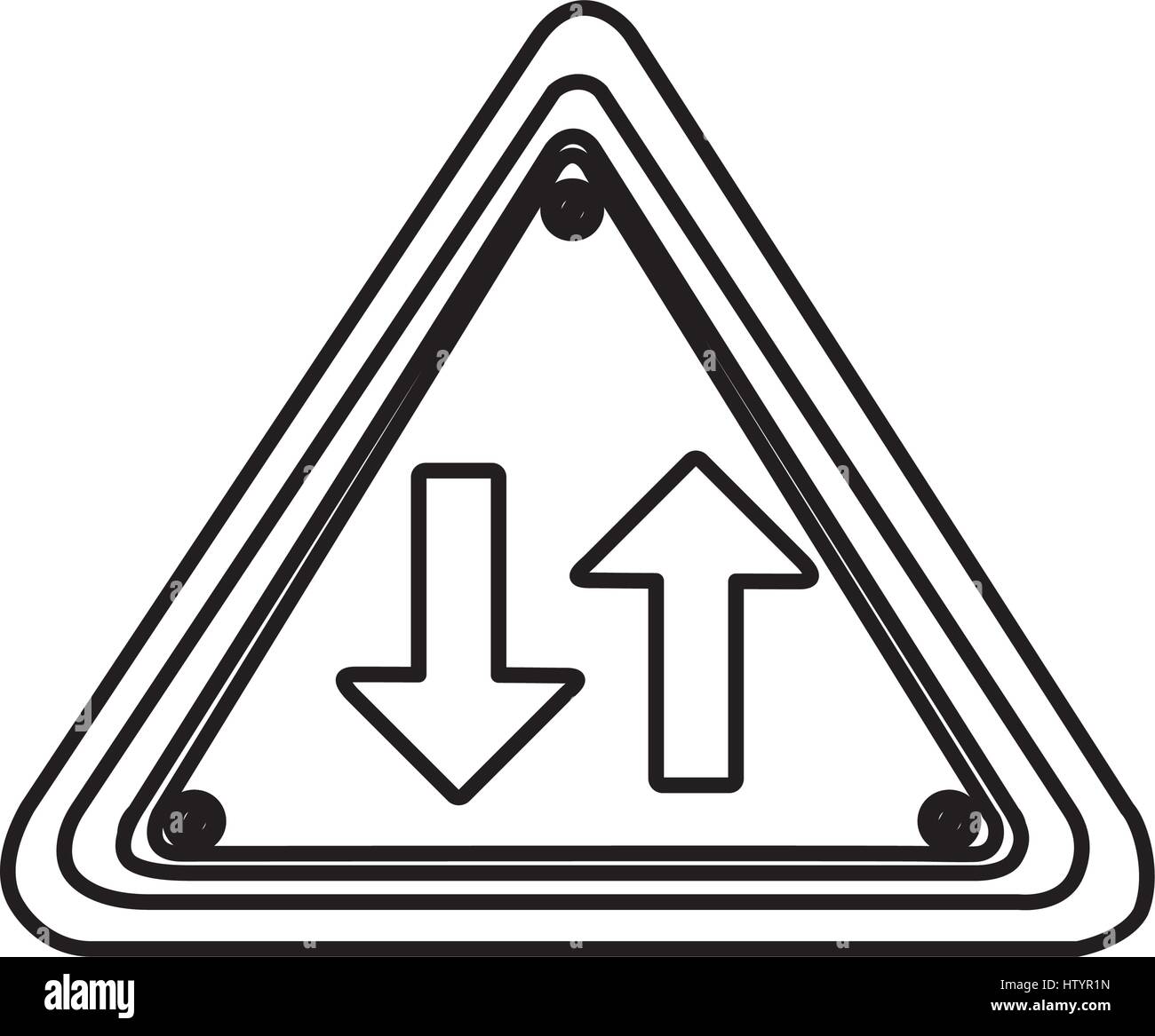 silhouette triangle shape frame two way traffic sign Stock Vector Image ...