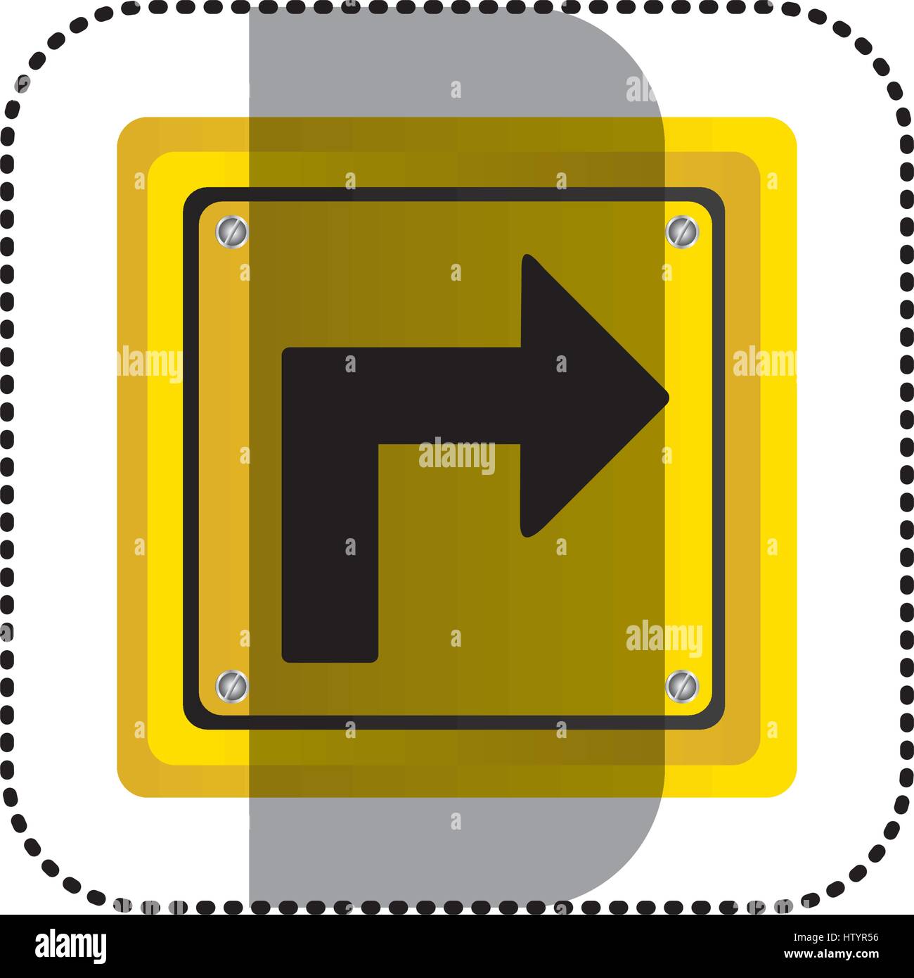 sticker yellow square frame turn right traffic sign Stock Vector Image ...