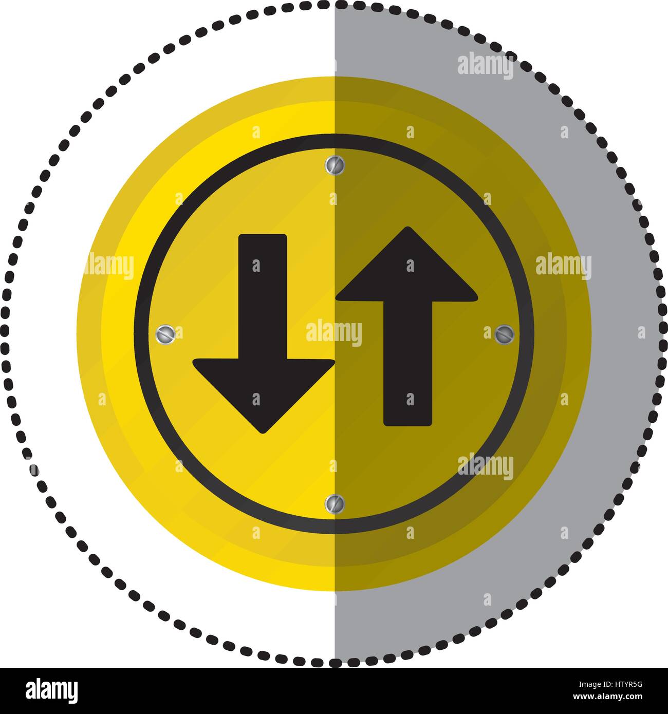sticker yellow circular frame two way traffic sign Stock Vector Image ...