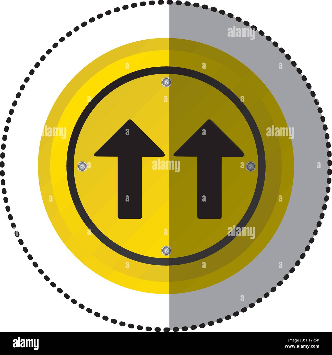 sticker yellow circular frame same direction arrow road traffic sign ...
