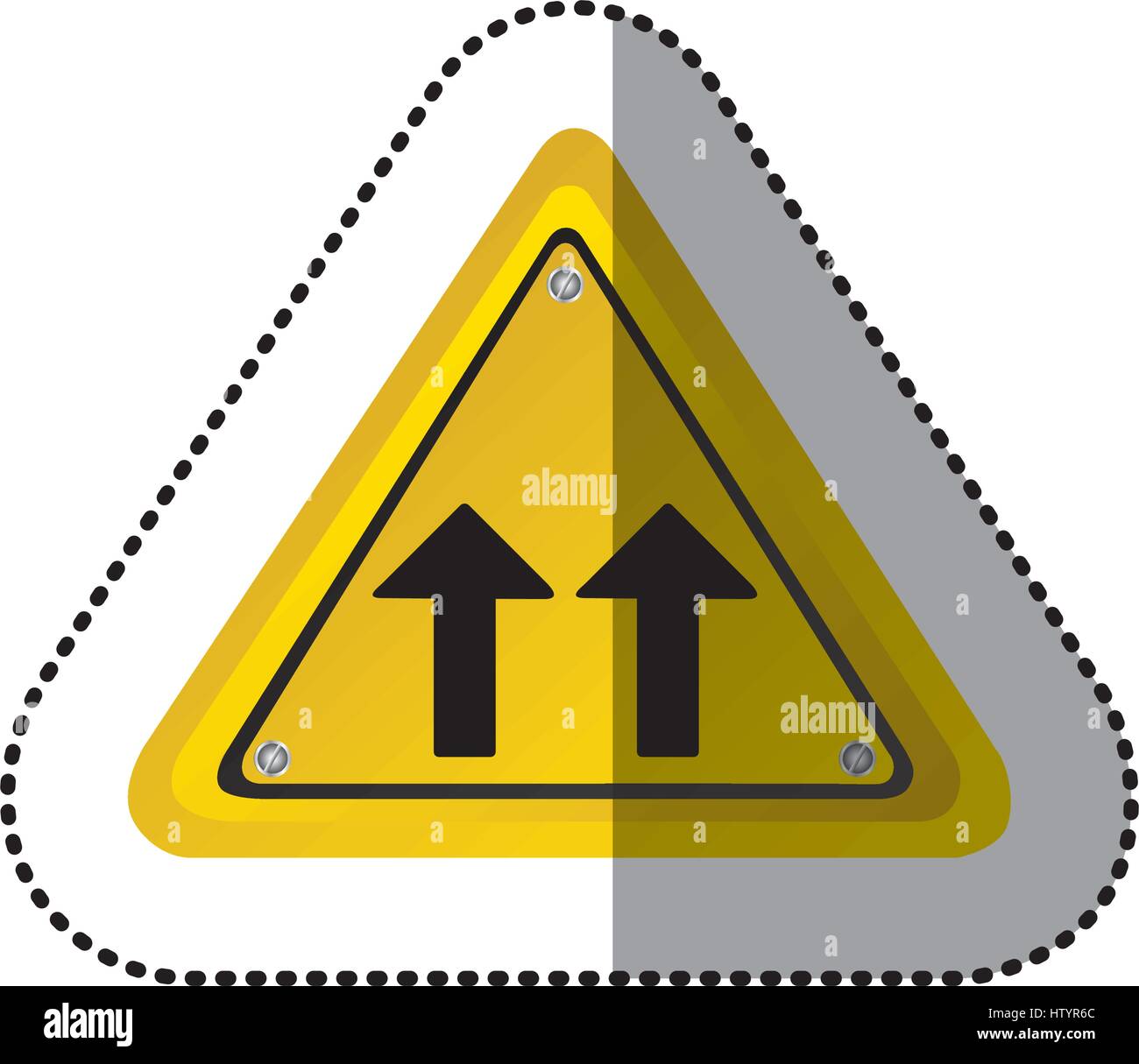 sticker yellow triangle shape frame same direction arrow road traffic ...