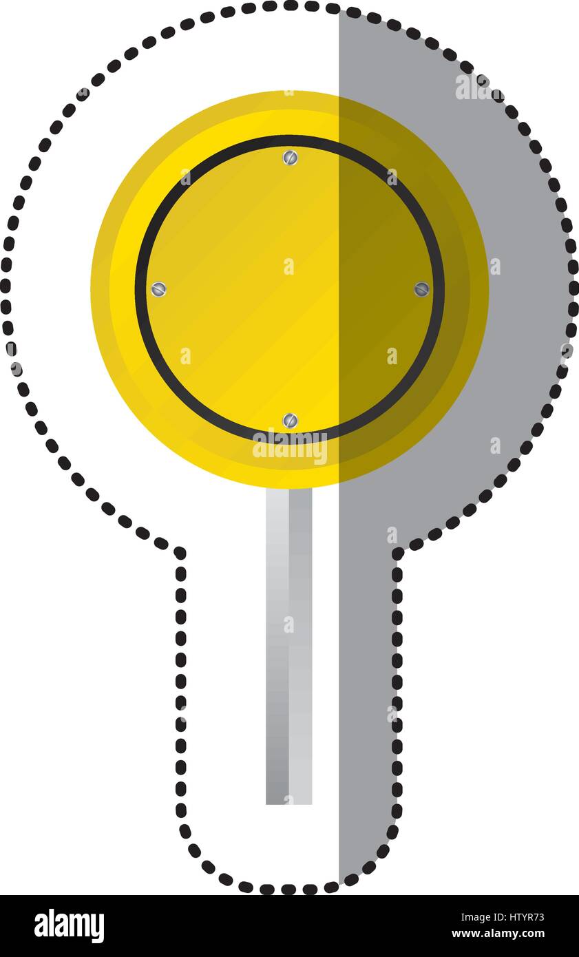 sticker yellow circular shape traffic sign with base pole Stock Vector ...
