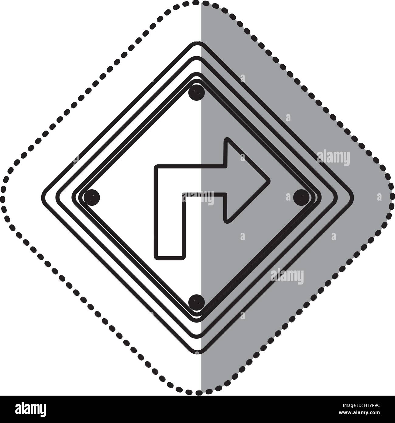 sticker silhouette diamond frame turn right traffic sign Stock Vector ...