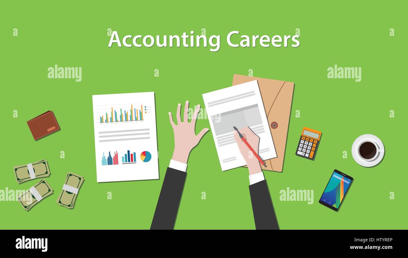 Accounting careers illustration with a man writing on paperwork with ...