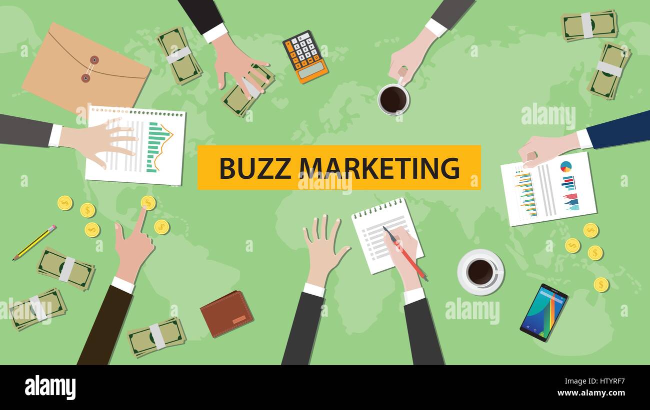 illustration of buzz marketing discussion in a meeting with paperworks ...
