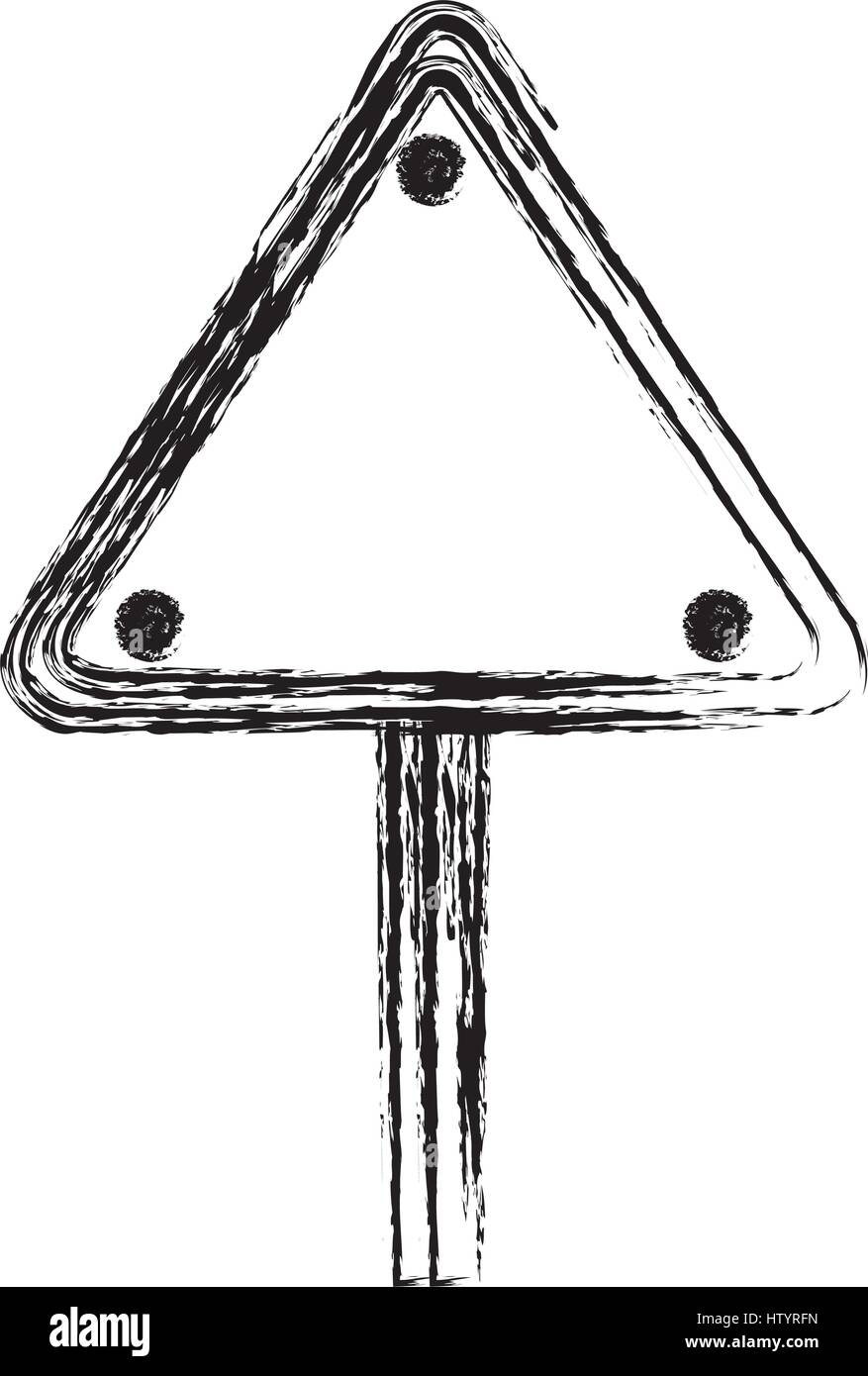 blurred silhouette triangle shape traffic sign with base pole Stock ...