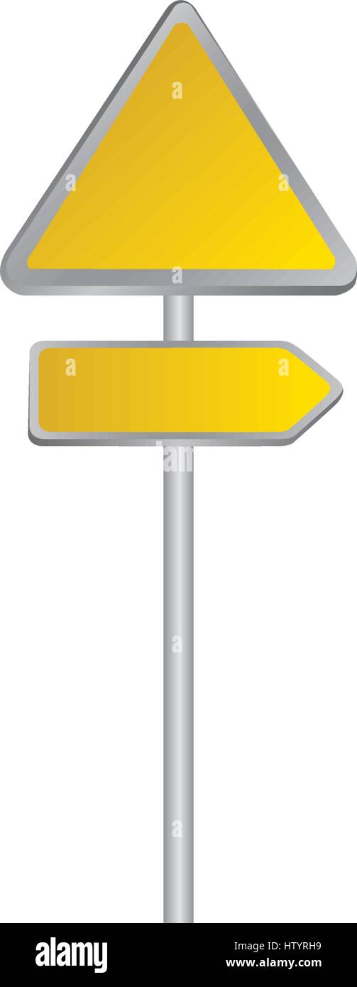 metallic yellow triangle shape traffic sign with direction board set ...