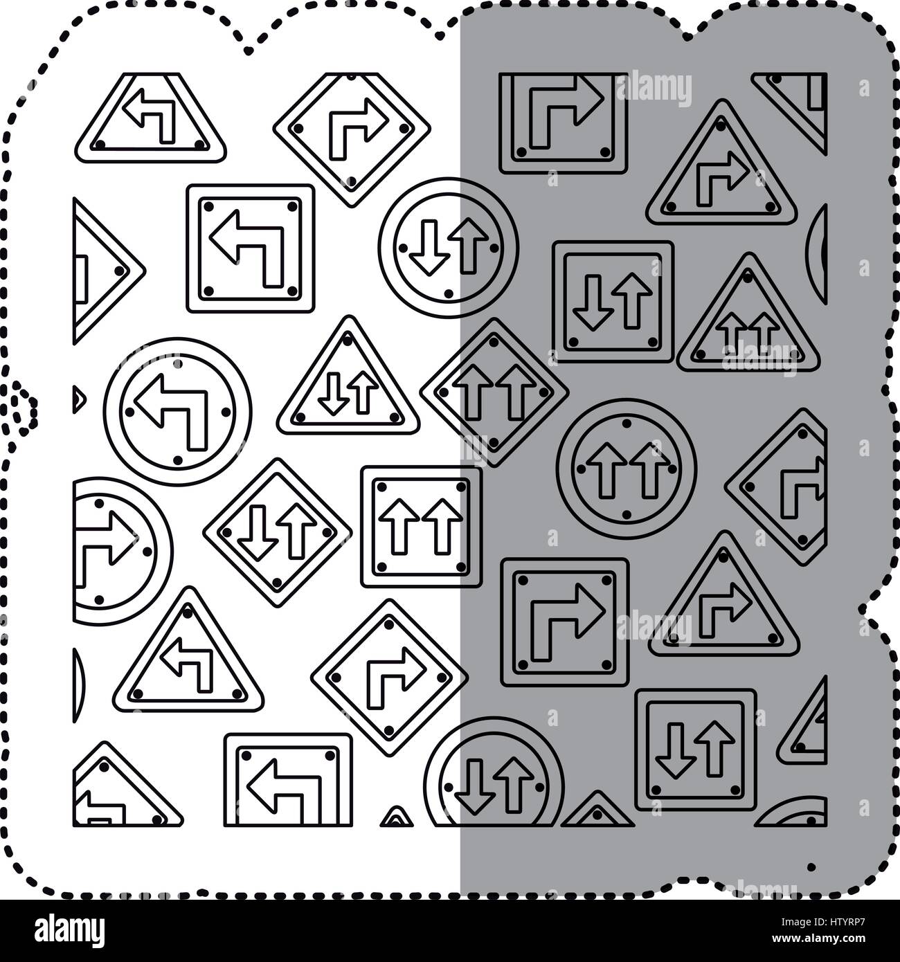 sticker metallic yellow triangle shape traffic sign with direction ...