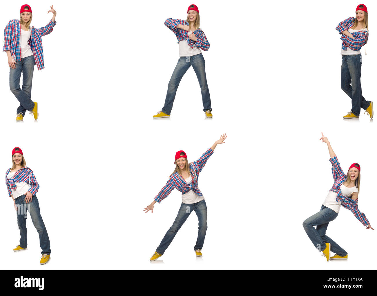 Collage of woman dancing isolated on white Stock Photo - Alamy