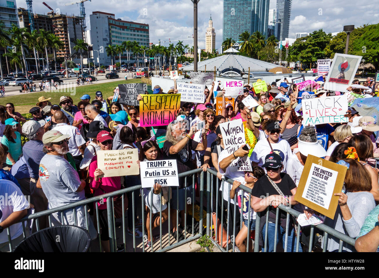 Miami Florida,Downtown,Bayfront Park,Women's March,political protest ...