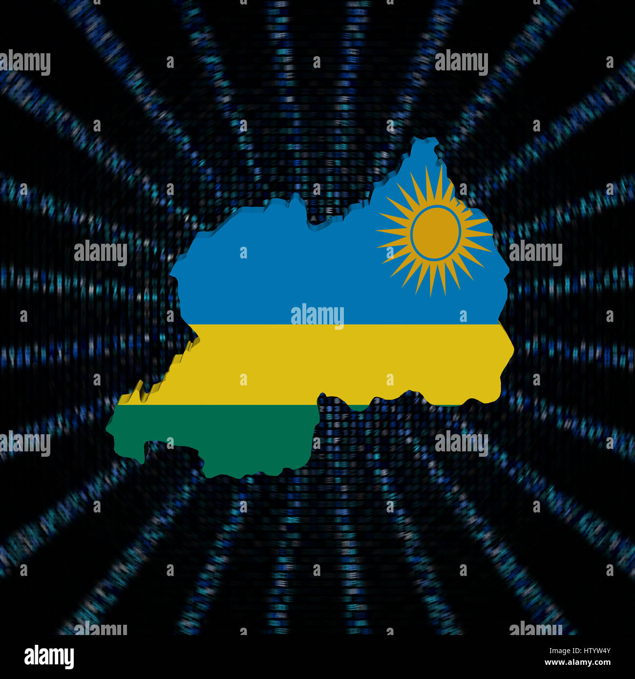 Rwanda map flag on blue hex code burst illustration Stock Photo - Alamy