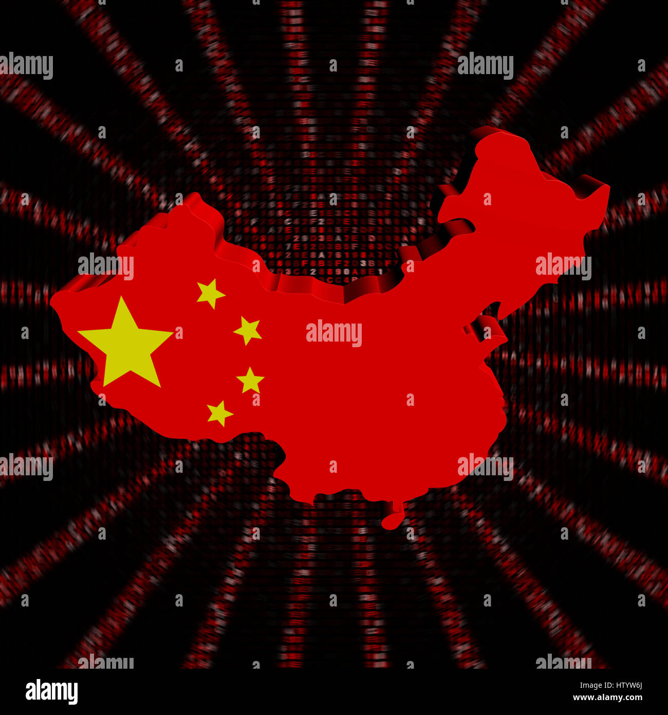 China map flag on red hex code burst illustration Stock Photo - Alamy
