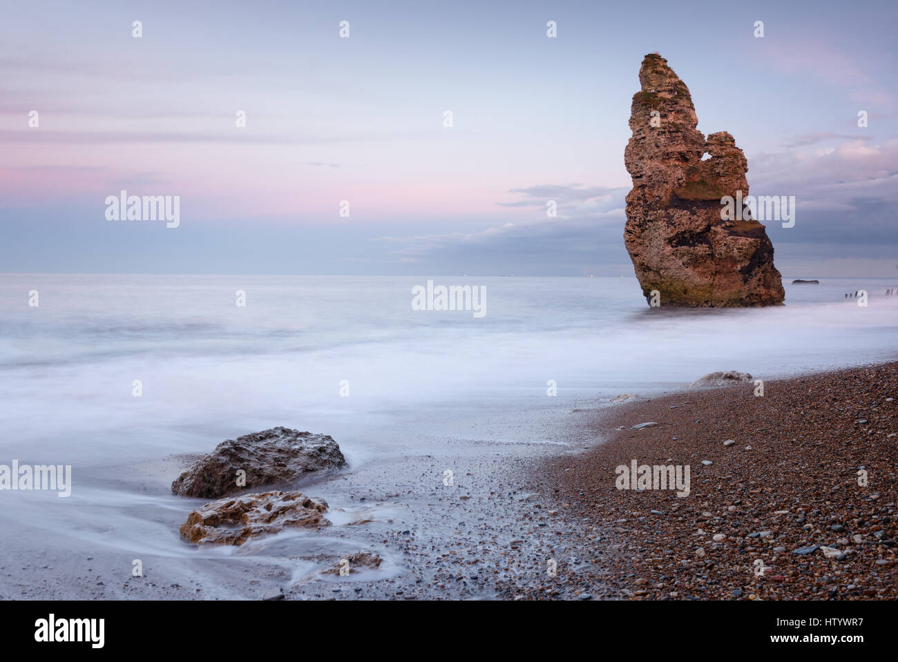 Sea Stack in evening light on Chemical Beach near Seaham in County ...