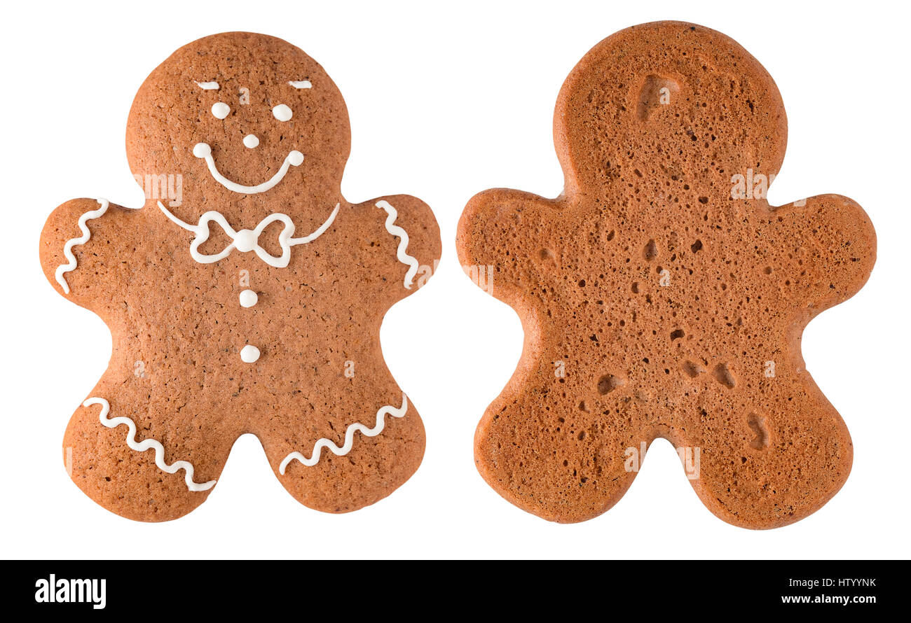 Two side of Gingerbread man isolated on white background. Clipping path ...