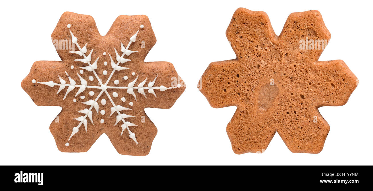 Christmas gingerbread snowflake isolated on white background. The front ...
