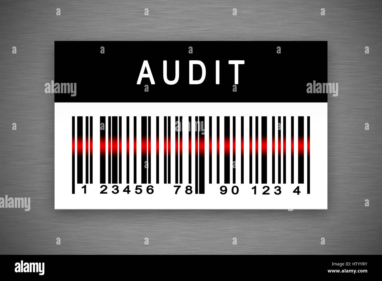 Audit barcode label with shadow on metal background Stock Photo - Alamy