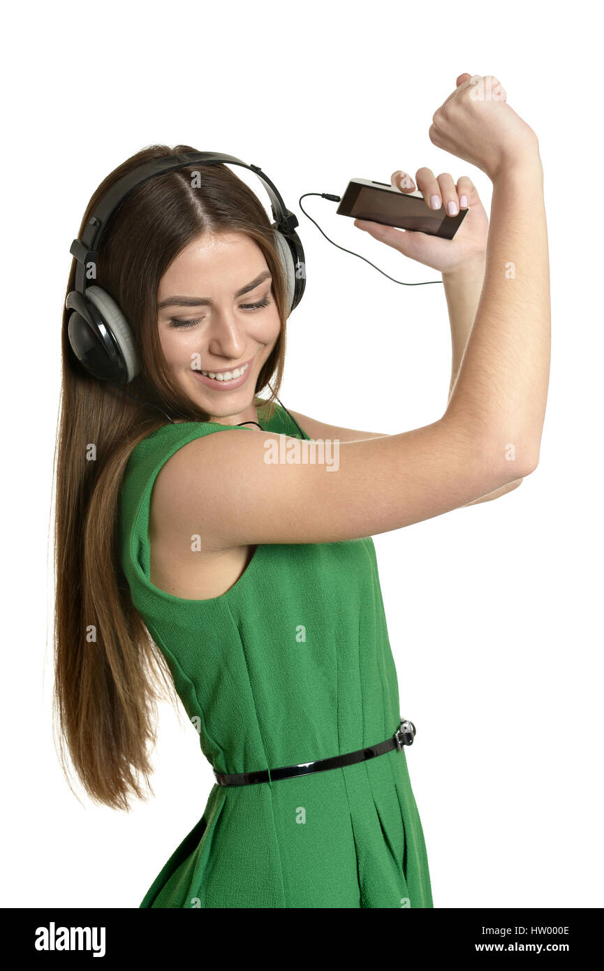 Happy beautiful girl using her mobile phone Stock Photo - Alamy