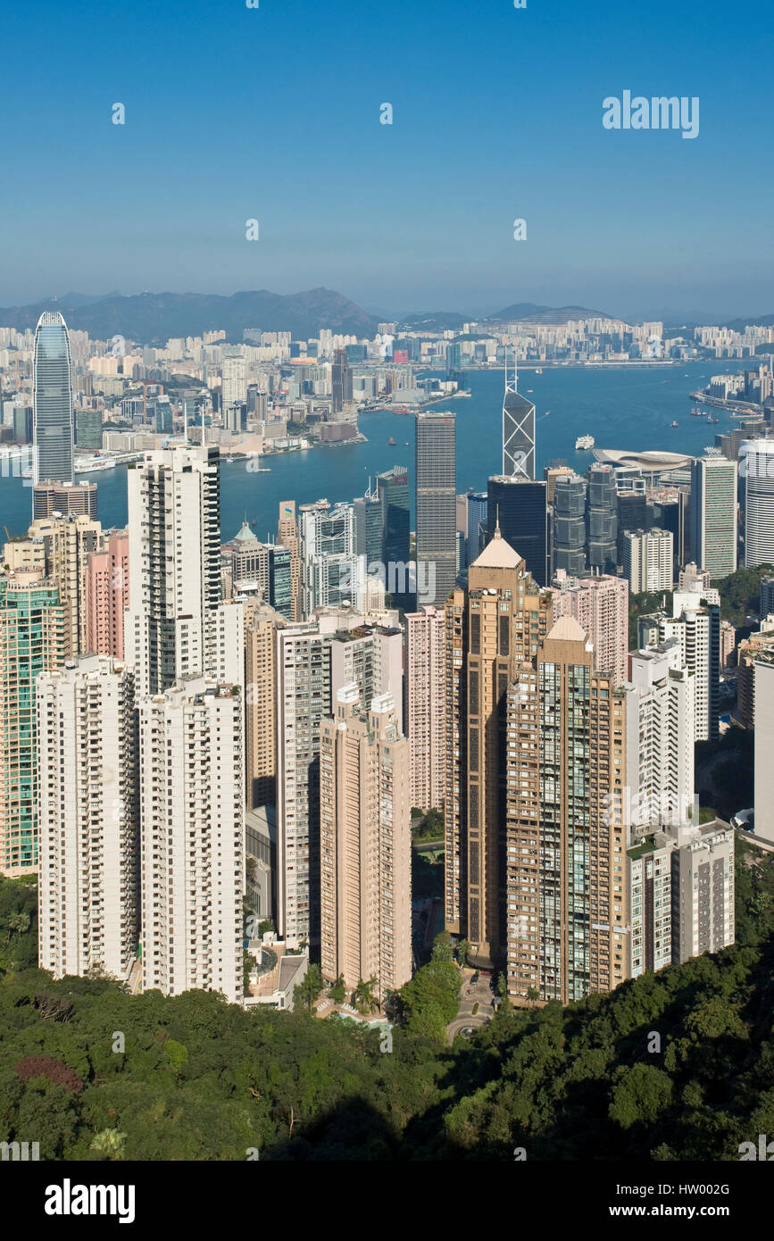 An aerial view from Sky Terrace 428 on top of the Peak Tower over Hong ...
