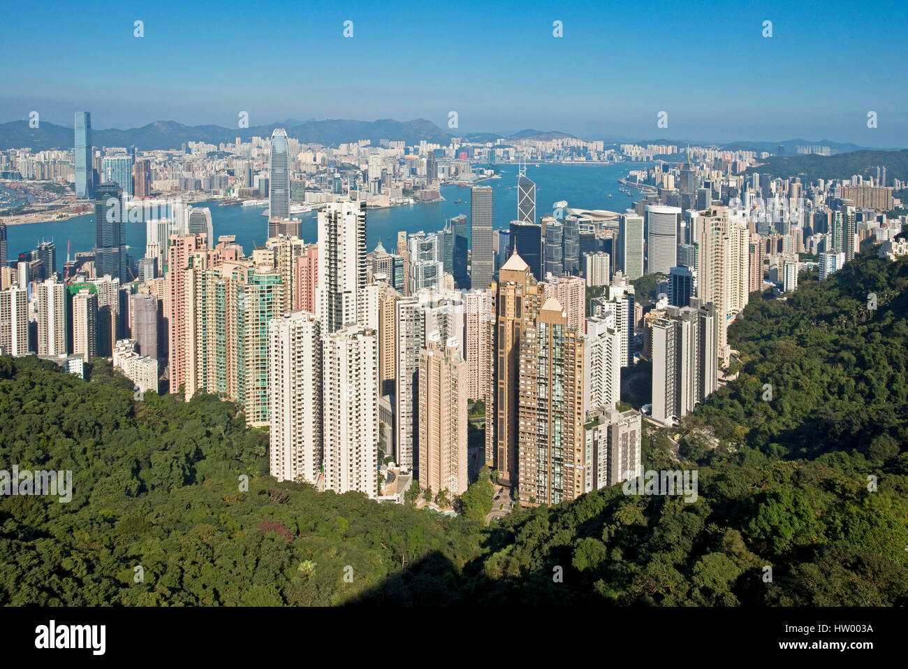 An aerial view from Sky Terrace 428 on top of the Peak Tower over Hong ...