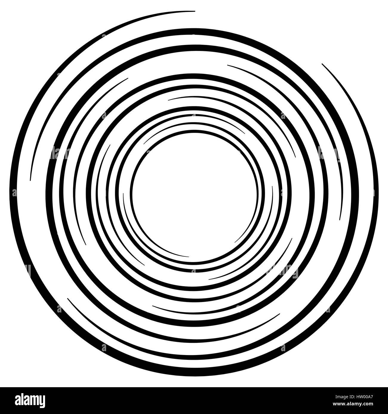 Abstract geometric spiral, ripple element with circular, concentric ...