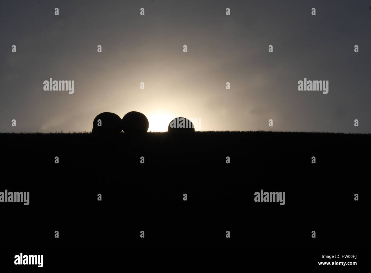Bales of hay in silhouette Stock Photo - Alamy
