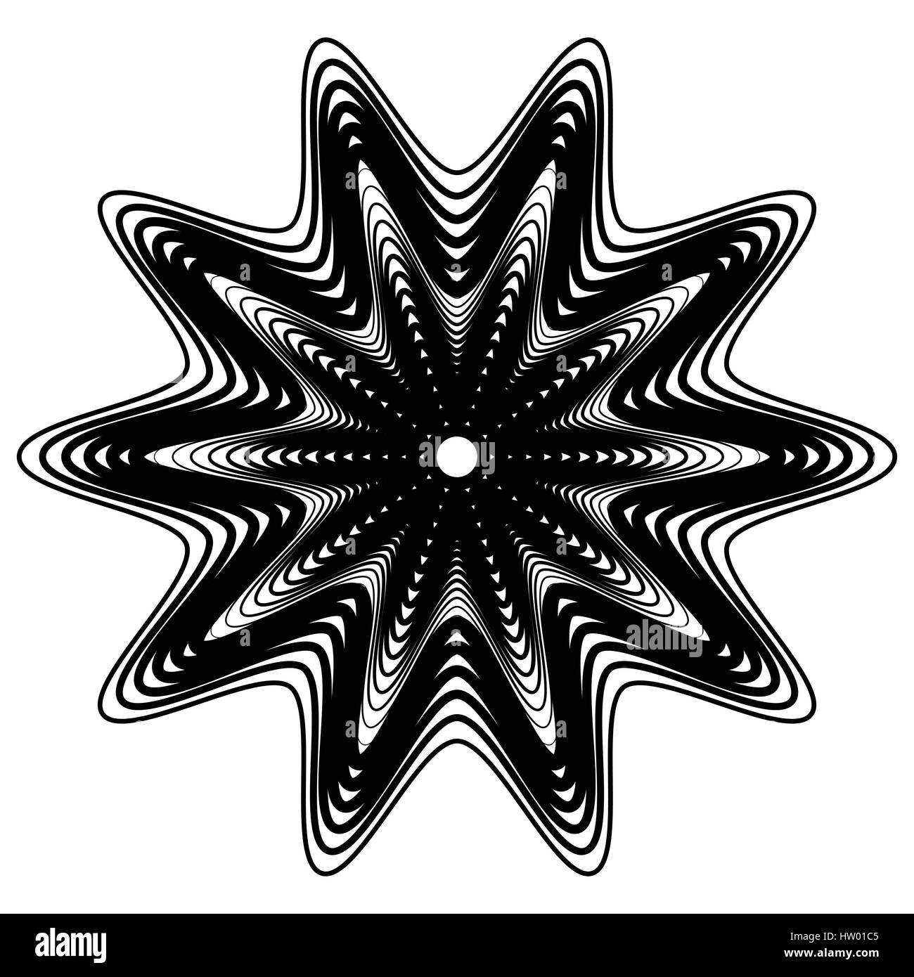 Abstract geometric element with irregular lines. Radial distorted shape ...