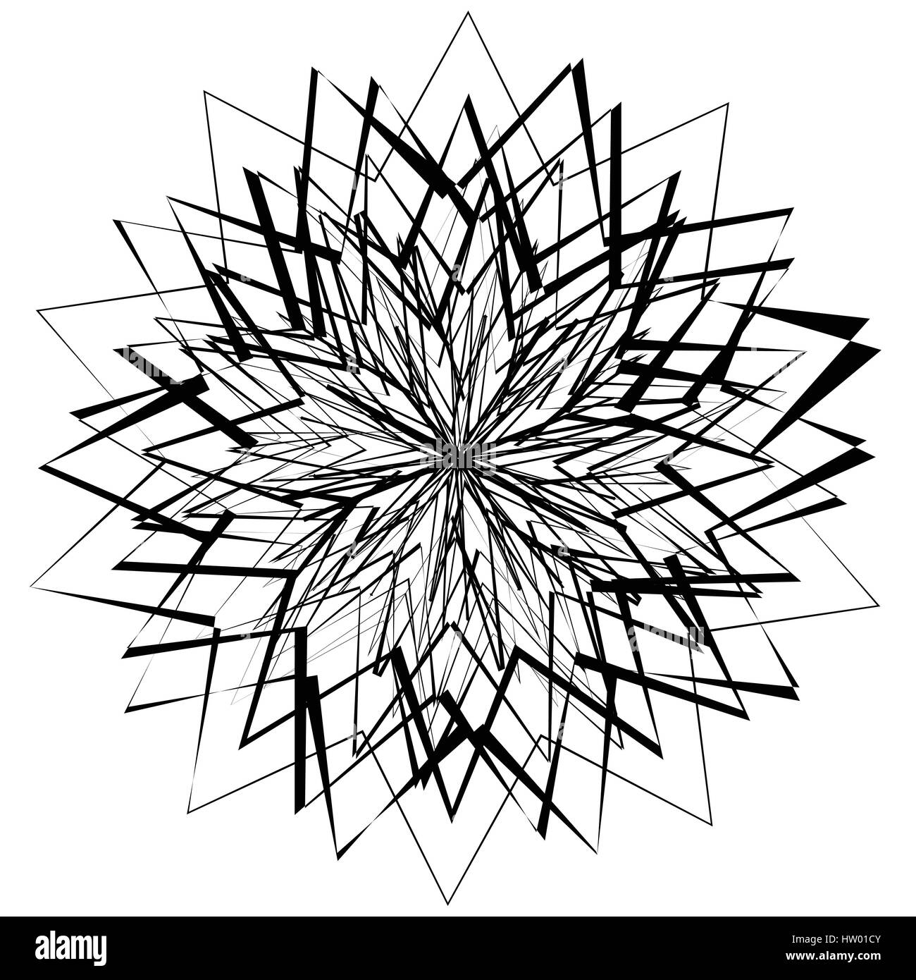 Abstract geometric element with irregular lines. Radial distorted shape ...