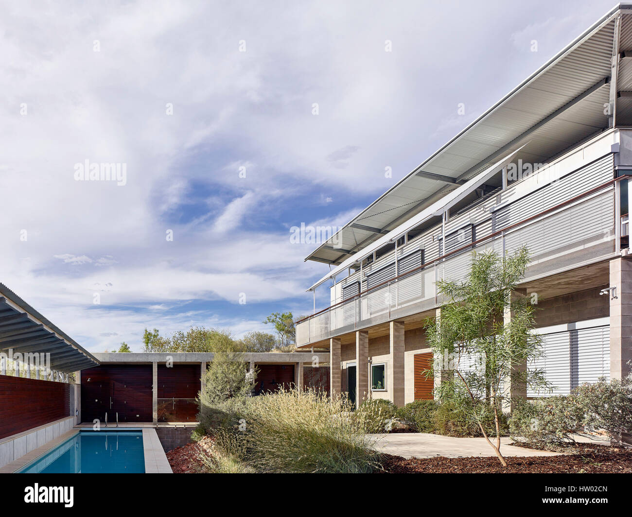 Pool, garden and terrace. Desert House, Alice Springs, Australia ...