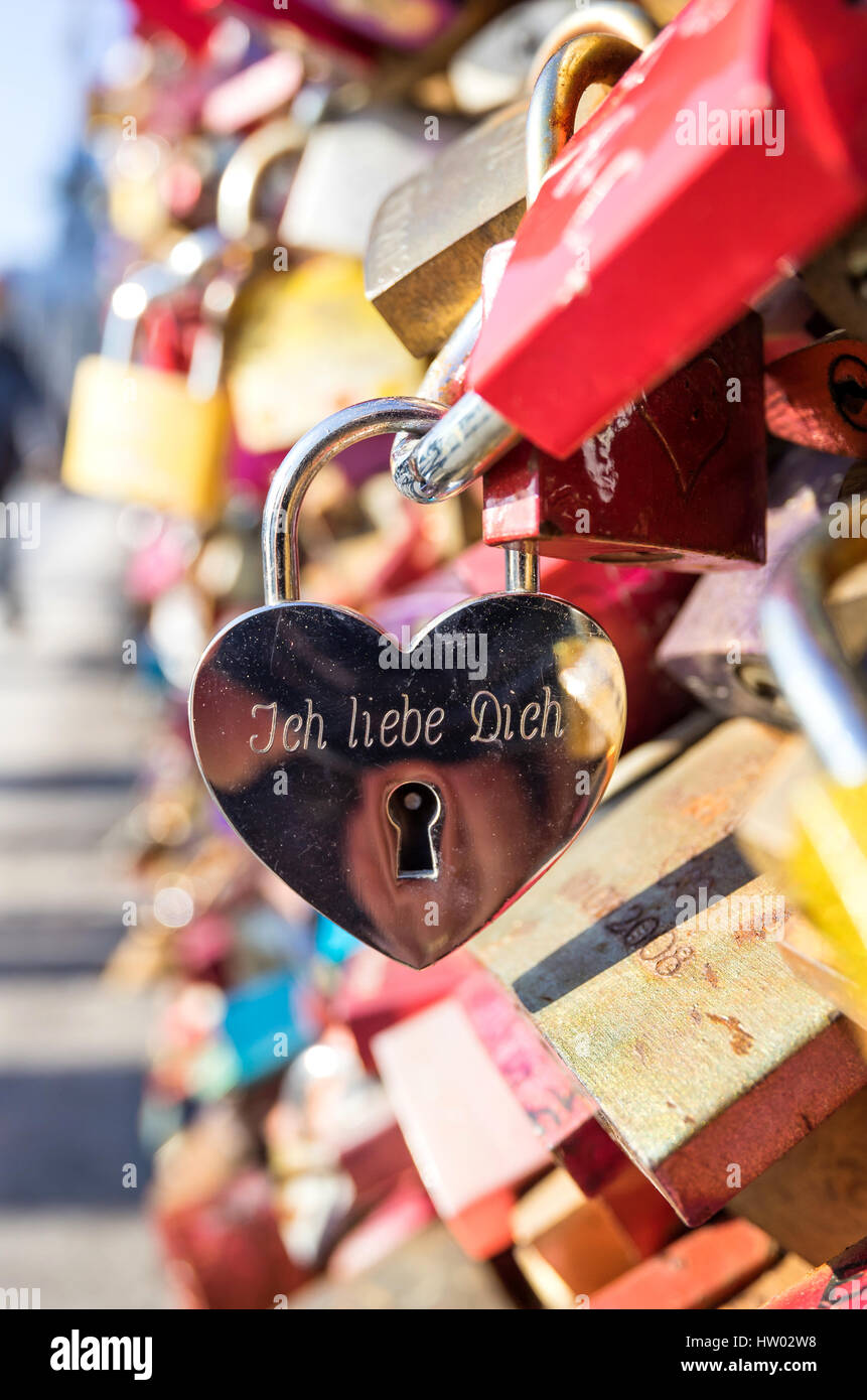 love lock at the Hohenzollern Bridge in Cologne/ Germany Stock Photo ...